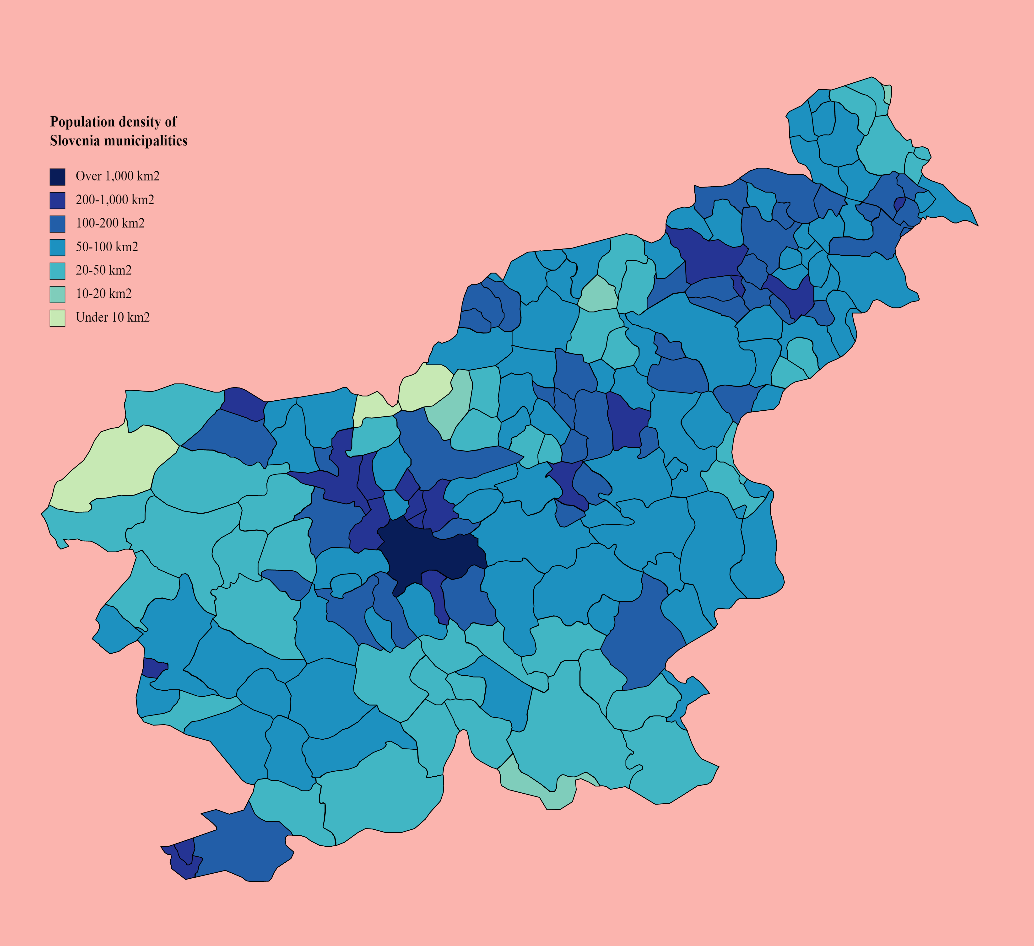 Population density of Slovenian municipalities